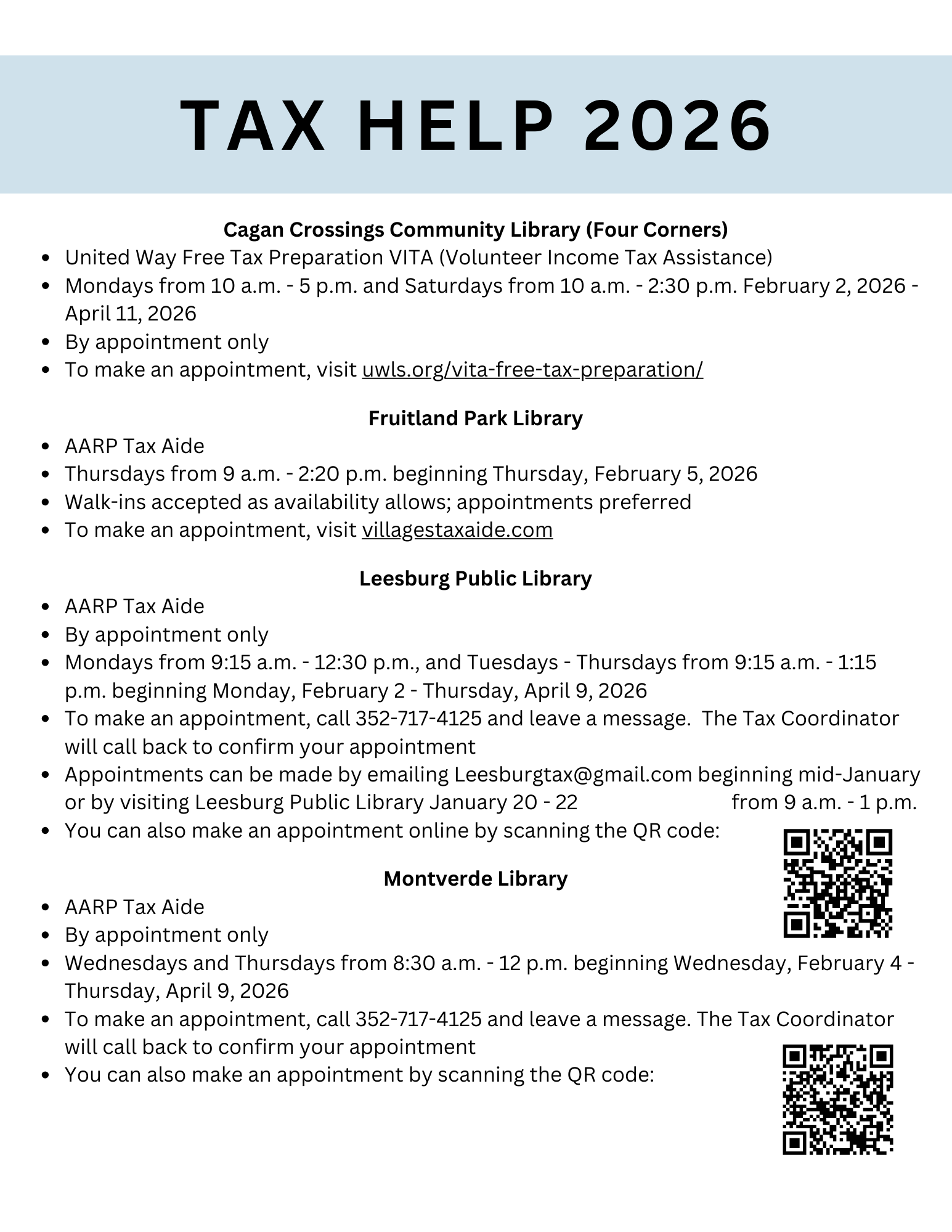 News Release: Free Tax Help!